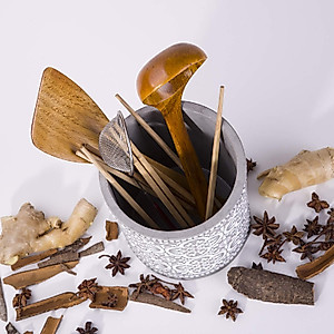 Farmhouse Kitchen Cooking Utensil Holders | Fine Embossed Cement Utensils Crock | Cement Utensil Container Kitchenware Flatware Organizer Decor Utensils Caddy (Pattern 1)