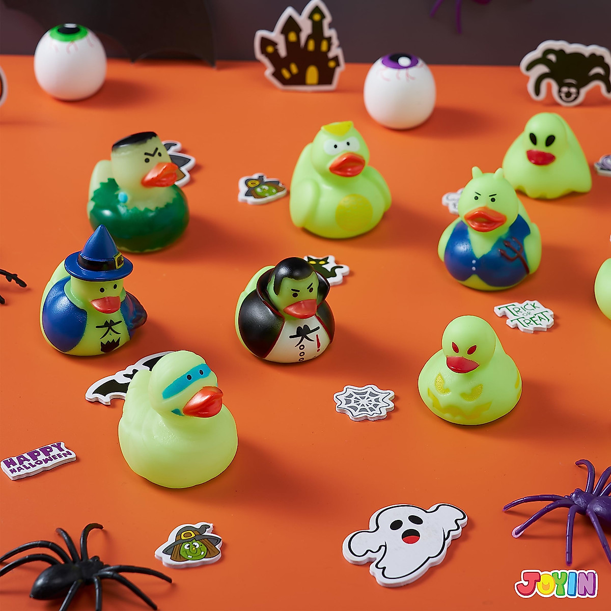JOYIN 12 PCS Halloween Glow Ducks Bath Toys, Rubber Duckies for Trick or Treating Goodie Bag Fillers, Glow in The Dark Ducky Duck for Halloween Party Favors Decorations School Classroom Prizes