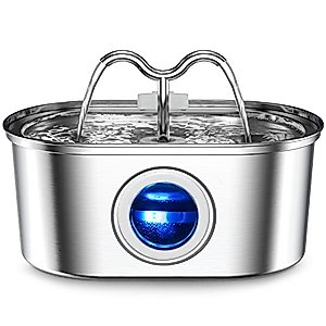MISFANS Cat Water Fountain Stainless Steel, 108oz/3.2L Pet Water Fountain Automatic Cat Fountain Water Bowl with Transparent Window, Water Dispenser for Dogs, Dishwasher Safe…