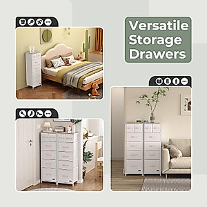 HUWAILE Fabric Dresser, 6-Drawer Tall Dresser for Bedroom, Vertical Dressers & Chests of Drawers with Wooden Top Metal Frame for Clothes, Kids Room, Living Room, Hallway, Entryway (White)