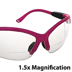 Global Vision Eyewear Cougar Bifocal Women's Safety Glasses Dark Pink Nylon Frame Clear Lenses (Pink 1.50)