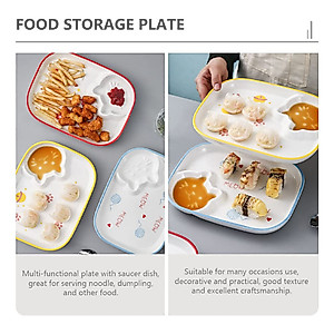 Hemoton Japanese Sushi Plates Ceramic Dumpling Plate with Sauce Dish Compartment Dip Serving Platter Snack Dessert Tray for Dim Sum Chips Salad Blue