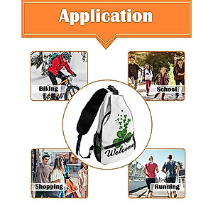 Sling Backpack, St. Patrick's Day Green Clover Waterproof Lightweight Small Sling Bag, Travel Chest Bag Crossbody Shoulder Bag Hiking Daypack for Women Men