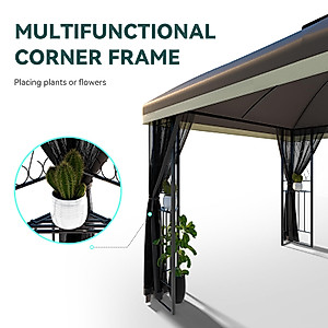 FUNG YARD 10x10 Outdoor Gazebo, Double Roof Patio Gazebo with Mosquito Netting, Sturdy Steel Frame, Sun & Waterproof, Perfect for Backyard, Garden, Party (Brown)