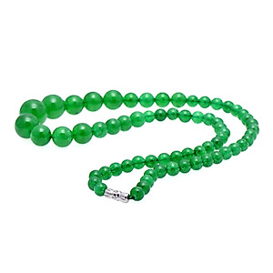 Paialco Women's Graduated Necklace Strand Chalcedony Emerald Green Beads 6-14MM, 18 Inches