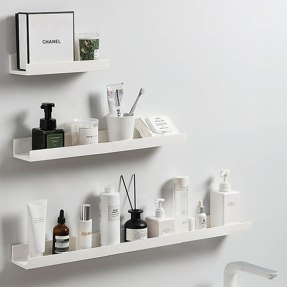 Master Pink Floating Shelves, Bathroom Shelves Over Toilet with Invisible Brackets, Farmhouse Wall Decor for Bedroom, Living Room, Kitchen and Plants, White