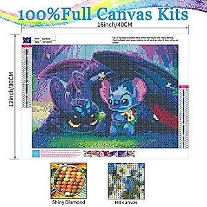 Stitch Diamond Painting Kits for Adults Kids Beginners, DIY 5D Toothless and Stitch Diamond Art Kits for Adults Kids, Stitch Paint by Diamonds Gem Painting Kits for Home Wall Decor 12 x 16 inch
