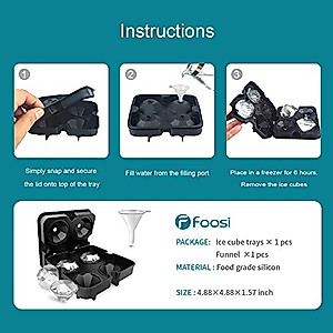 Diamond Ice Cube Molds - Large Diamonds Shaped Clear Ice Cubes Mold Silicone Tray Maker Big Size 2 inch Diamond Shape with Lid BPA Free for Cocktails and Freezer Whiskey (1 Pack 4Holes)