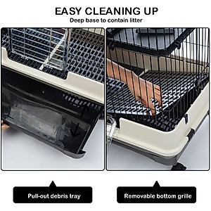 4-Tier 32" Small Animal Cage Metal,Chinchilla Cage Large,Hamster Cage Large,Squirrel Cage,Ferret Cage,Pet Rat Cage,Large Rat Cage,Height Adjustable with Lockable Casters Grilles Pull-Out Tray(Black)