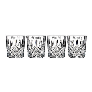 Marquis By Waterford Personalized Markham 11oz DOF Whiskey Glasses, Set of 4 Custom Engraved Crystal Rocks Glasses for Bourbon, Scotch, Rye, Cocktails on the Rocks