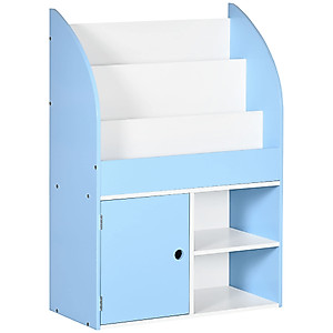 Qaba Bookshelf, Multi-Purpose Kids Toy Storage Organizer for Preschool & Early Reading, Kids Bookcase with Cabinet, Childrens Bookshelf, Book Organizer Kids Playroom Furniture, Ages 3-8, Blue