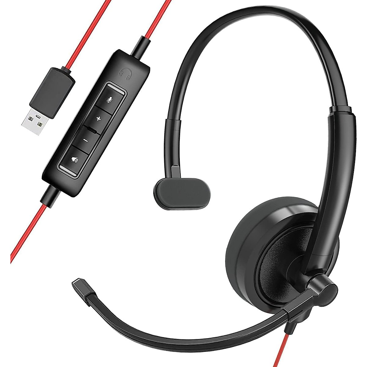 HROEENOI Premium USB Wired Headset with Noise-Cancelling Microphone, Ideal for PC, Laptop, Zoom Calls, Skype Meetings, Call Centers, and Home Office Use with in-Line Controls for Volume & Mic Mute