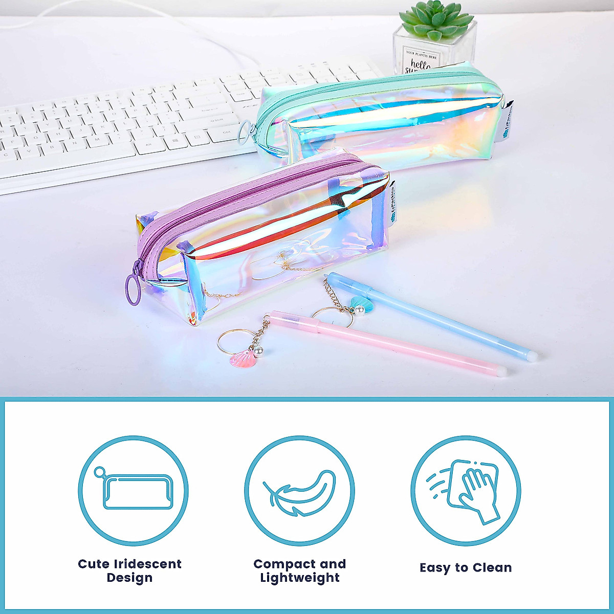 EzPacking Holographic Clear Makeup Pouch/Cute Iridescent Cosmetic Organizer/Sparkly Glittery Women’s Toiletries Holder/Transparent Ladies Zipper Bag for Purse or Tote (Lilac)