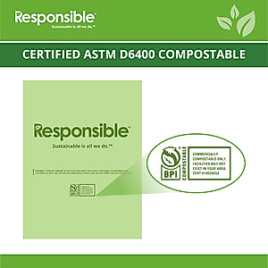 Compostable Tall Kitchen Trash Bags 13 Gallon - Heavy Duty Multipurpose Bin Liners for Food Scraps, Yard Waste & Compost (200 Count)