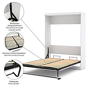 Pemberly Row Newton Easy-Lift Dual Piston Queen Size Murphy Wall Bed in White