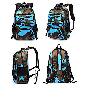 BLUEFAIRY Kids Backpack for Boys Elementary Primary Middle School Book Bags Bookbags Back to School Bags Large Compartment Mochila Escolar para Niños Camouflage Blue