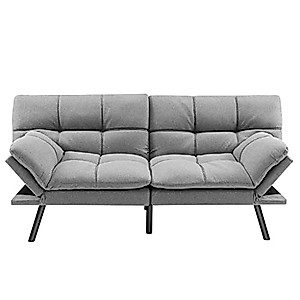 sgzyl Convertible Futon Sofa Bed Memory Foam Couch Sleeper W/Adjustable Armrest Grey
