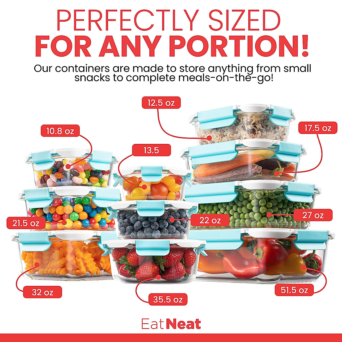 EATNEAT 10-Pack Glass Food Storage Containers with Airtight Locking Lids - Oven to Table to Freezer Deluxe Containers, Meal Prep Reusable Lunch Containers for Adults, Wedding Gift
