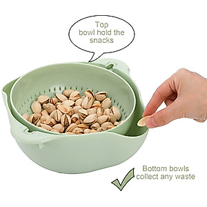 Yesland 3 Pack Nut Bowl Pistachio Bowl - Double Dish Pedestal Serving Snack Dish with Seeds Shell Storage for Pistachios, Cherries, Edamame, Fruits, Candy(Pink, Blue, Green)