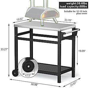 TORVA Outdoor Prep Cart,Portable Dining Table for Pizza Oven, Double-Shelf Patio Grilling Backyard BBQ Grill Cart & King Arthur 00 Pizza Flour, Non-GMO Project Verified, 100% American Grown Wheat, 3lb