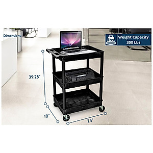 Offex 39.25" H Mobile Multipurpose Utility Tub Cart with 3 Shelves and Push Handle - Black, Great for Warehouse, Garage and More