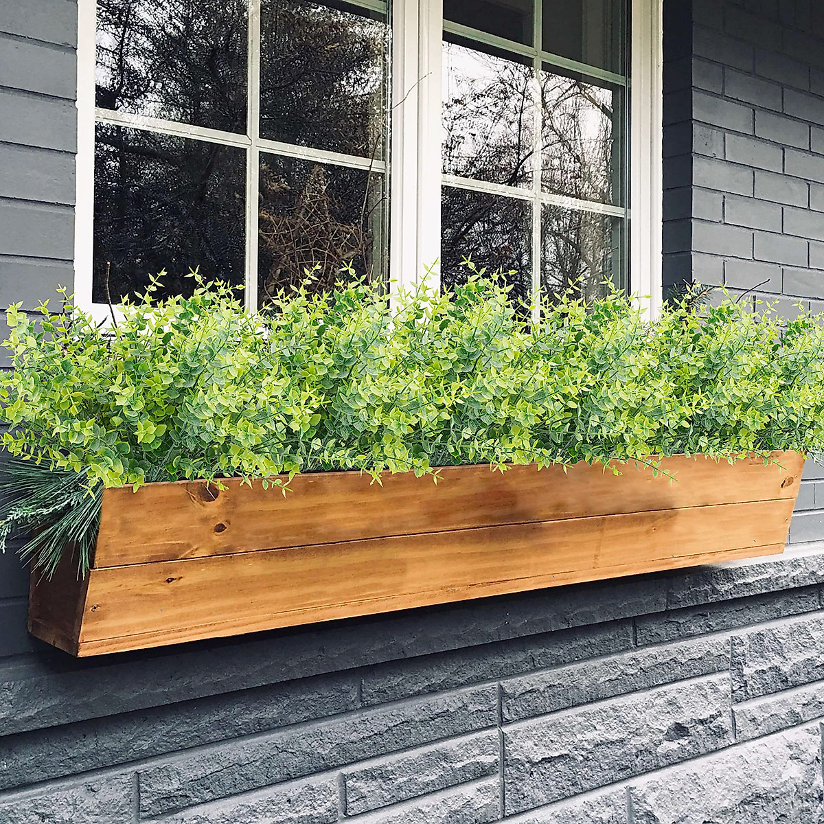 Dehoxara Artificial Boxwood 6 Bundles, Artificial Greenery Stems Fake Outdoor Plants UV Resistant No Fade Desk Plant for Home Office Bathroom Garden Porch Hanging Planter Window Box Decorating