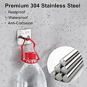 Adhesive Towel Hooks Stainless Steel Heavy Duty Shower Hook Waterproof Wall Hooks Stick on Door Cabinet Robe Rack Hanger for Hanging Clothes, Coats, Bags, Keys, Bathroom Kitchen and Bedroom-4 Packs