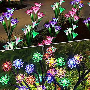 KOOPER 4 Pack Solar Garden Lights with Bigger Lily Flowers & 4 Pack Solar Garden Lights