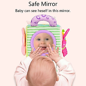 D-KINGCHY Baby CarSeat Stroller Toys, Soft Hanging Rattle Blocks, Thre-Dimensional Cloth Foam Grab Toy, Developmental Infant Toy with Sound, Teether, Mirror for 0-3 Years Old (Sky)