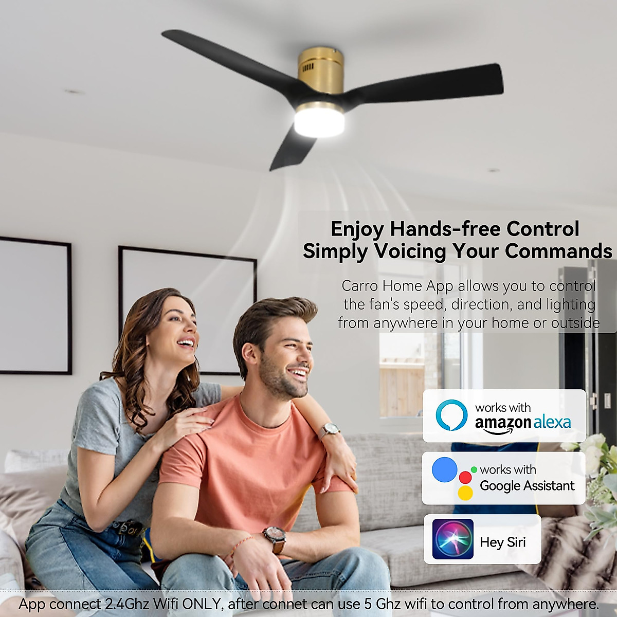 SMAAIR 52 Inch Black Smart Ceiling Fan with Lights and 10-speed DC Motor with Remote Control, Wifi Flush Mount Ceiling Fan App Control Works with Alexa/Google Assistant/SiriShortcut (Bronze/Black)