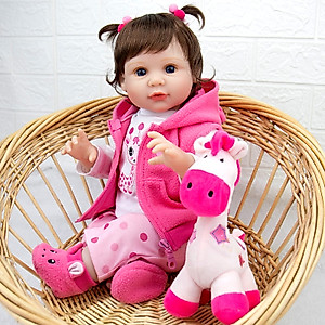 Milidool Lifelike Reborn Baby Dolls Girl, Realistic Baby Doll 22 inch Newborn Girl Doll with Feeding Toy Accessories Gift Set Silicone Baby Doll Weighted Soft Body Real Baby Doll