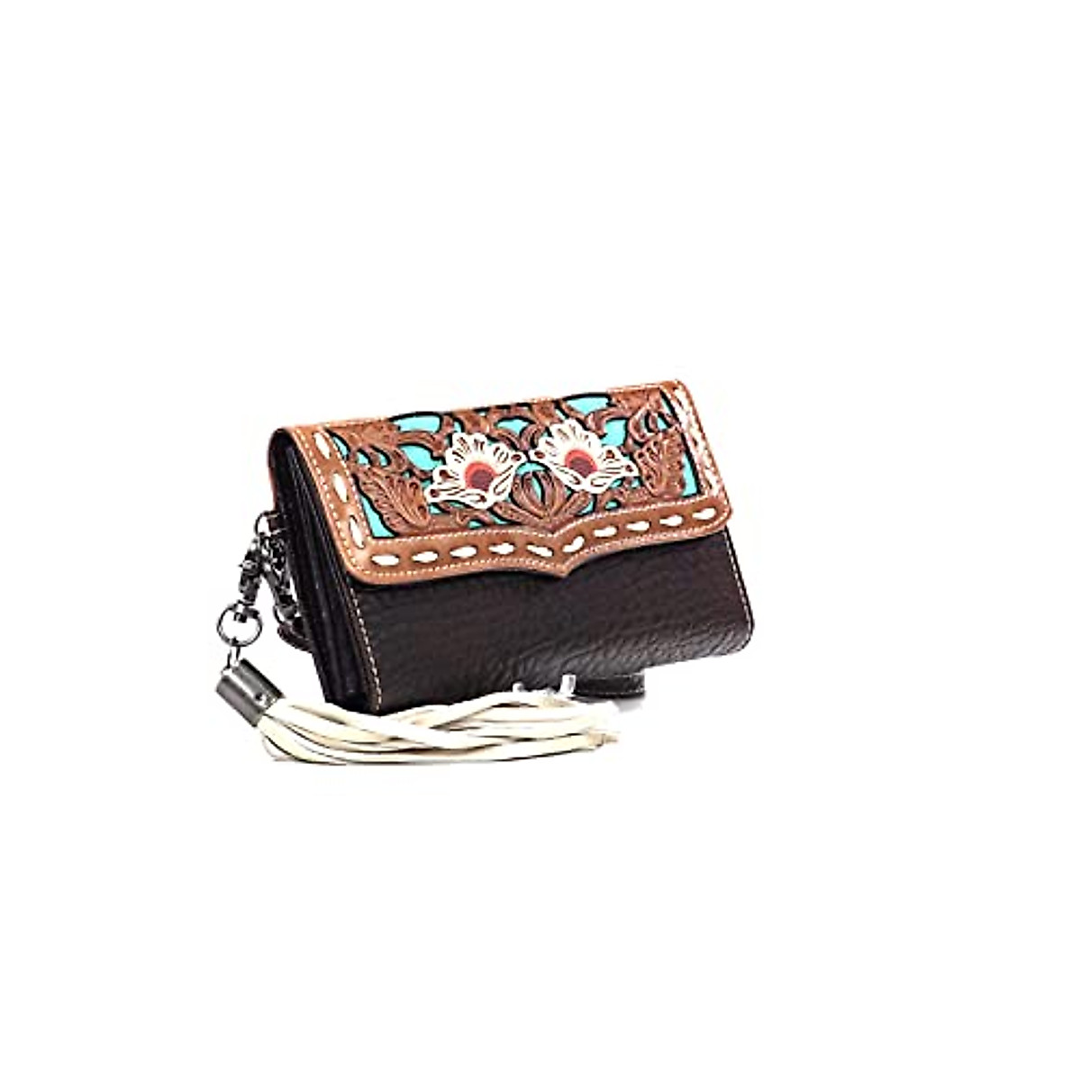 ARIAT Monroe Clutch Wallet Floral Pierced Lacing Brown