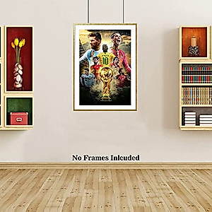 World Cup Soccer Star Poster, Cristiano Ronaldo and Lionel Messi Canvas Poster, Motivational Sport Soccer Football Player Wall Art for Man Cave Office Home Decor, Gift for Him, 16"x24" - No Framed