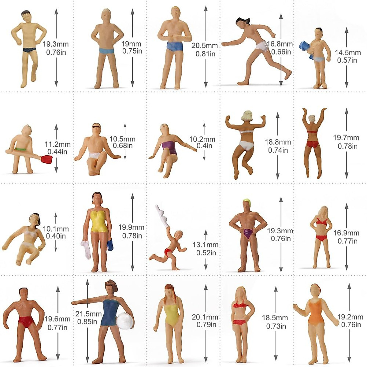 Evemodel P8720 40pcs Model Trains Swimming Figures 1:87 Scale HO Scale People Scenery Layout Landscape Miniature