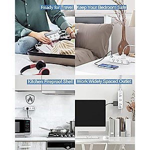 Power Strip Surge Protector with 9 Outlets 2 USB Ports 1 USB C,3 Sided 4.5Ft Braided Extension Cord,Flat Plug Wall Mount Wall Outlets Extender Desktop Charging Station for Home,Office