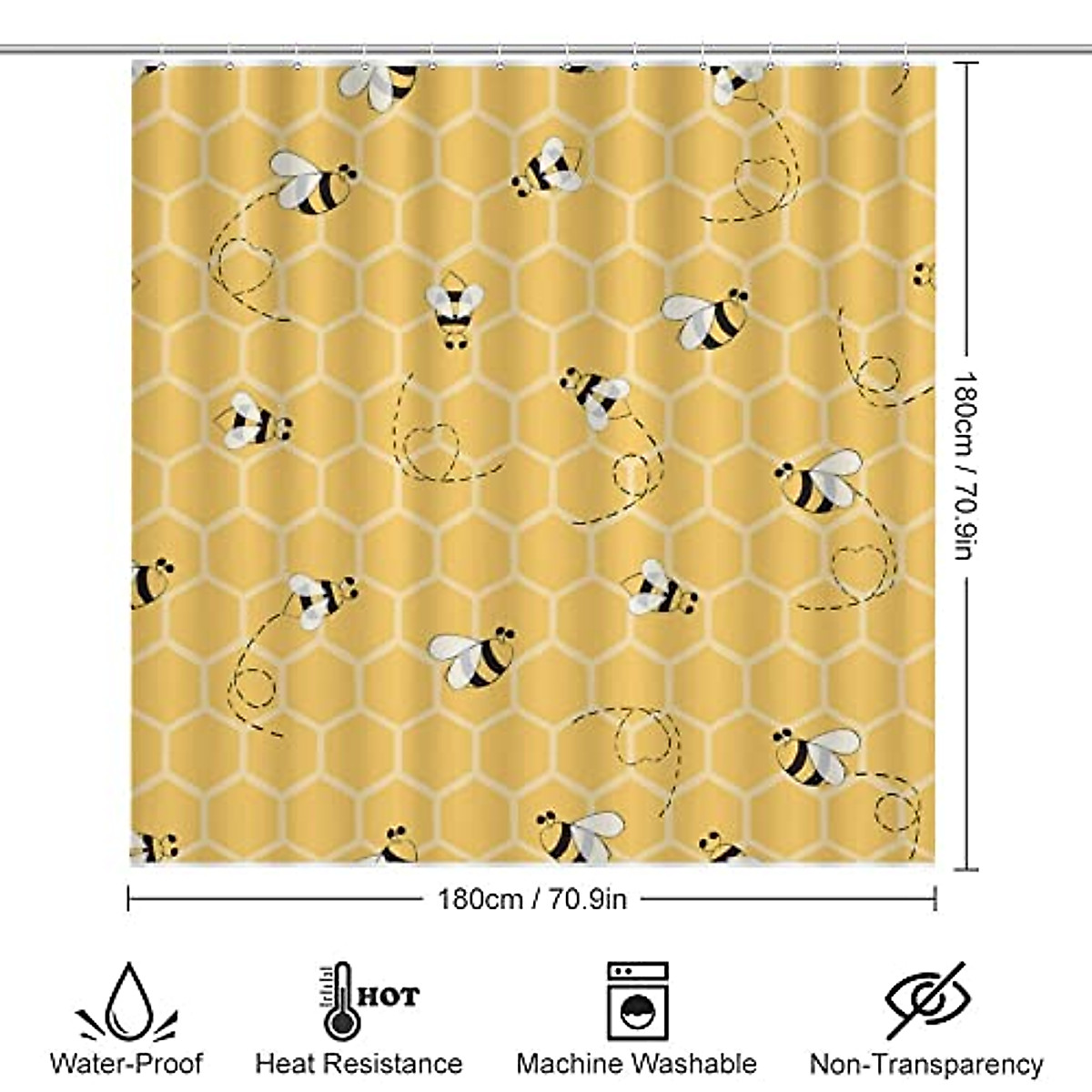 Yellow Bee Shower Curtain Bathroom Rugs Sets 4 Piece, Shower Curtain Waterproof Fabric with Non Slip Bathroom Rugs Floor Mat Toilet Lid Cover Shower Accessories for Bathroom