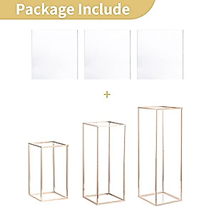 NUPTIO Wedding Centerpieces for Tables with Acrylic Panel - 3 Pcs 15.7/23.6/31.5 inch Tall Gold Vases for Centerpieces - Flower Stand for Centerpiece Table Metal Vase Column Stand Party Decorations