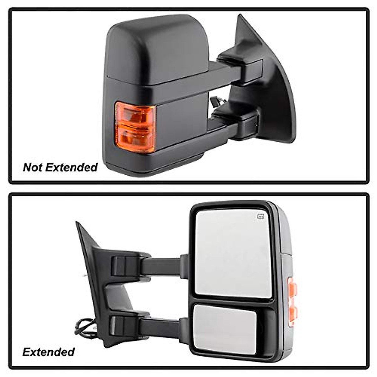 VIPMOTOZ Heated Power Remote Passenger Side Right View Telescopic Turn Signal Exterior Towing Mirror & Glass Replacement For 2008-2016 Ford Superduty F250 F350 F450 F550 Pickup Truck