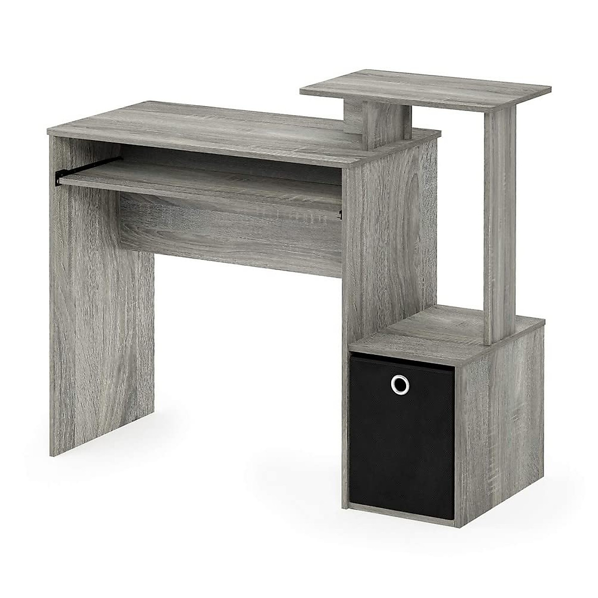 Furinno Econ Multipurpose Home Office Computer Writing Desk, French Oak Grey & Andrey End Table/Side Table/Night Stand/Bedside Table with Bin Drawer, French Oak Grey/Black