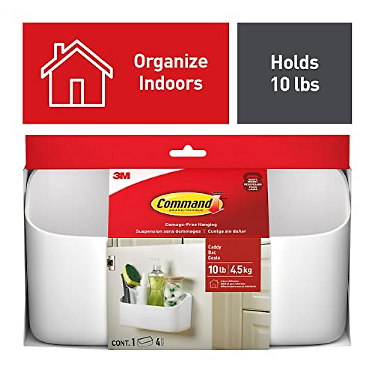 Command Large Organizing Caddy, Organize Damage-Free, Heavyweight Hanging up to 10lbs & Spray Bottle Hangers, 2 pack, 2 hangers, 4 large strips