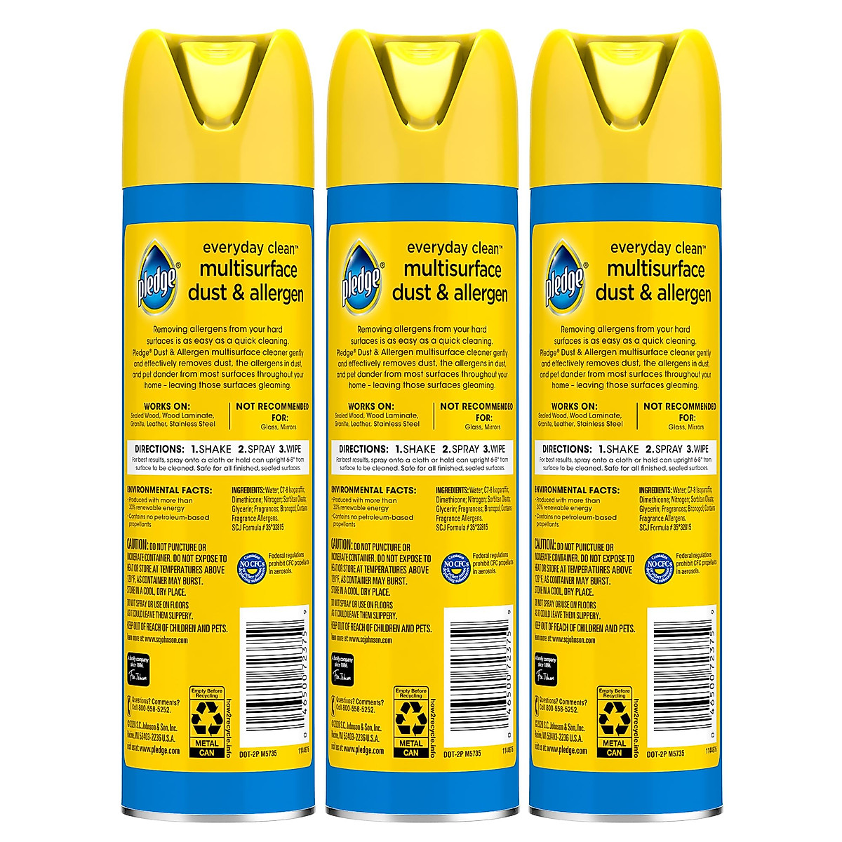 Pledge Dust & Allergen Multisurface Cleaner Spray, Works on Leather, Granite, Wood, and Stainless Steel, Multi, Lemon, 9.7 Ounce (Pack of 3)