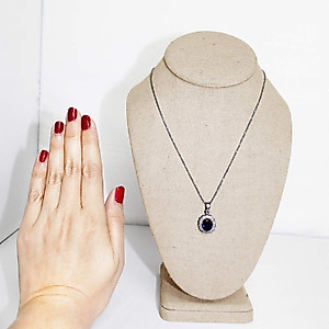 MOOCA Linen Covered Wood Jewelry Display Necklace Chain Jewelry Bust Display Holder Stand, Necklaces Bust Mannequin, 6 3/8 W x 4 1/4 D x 10 H in, Tan Linen