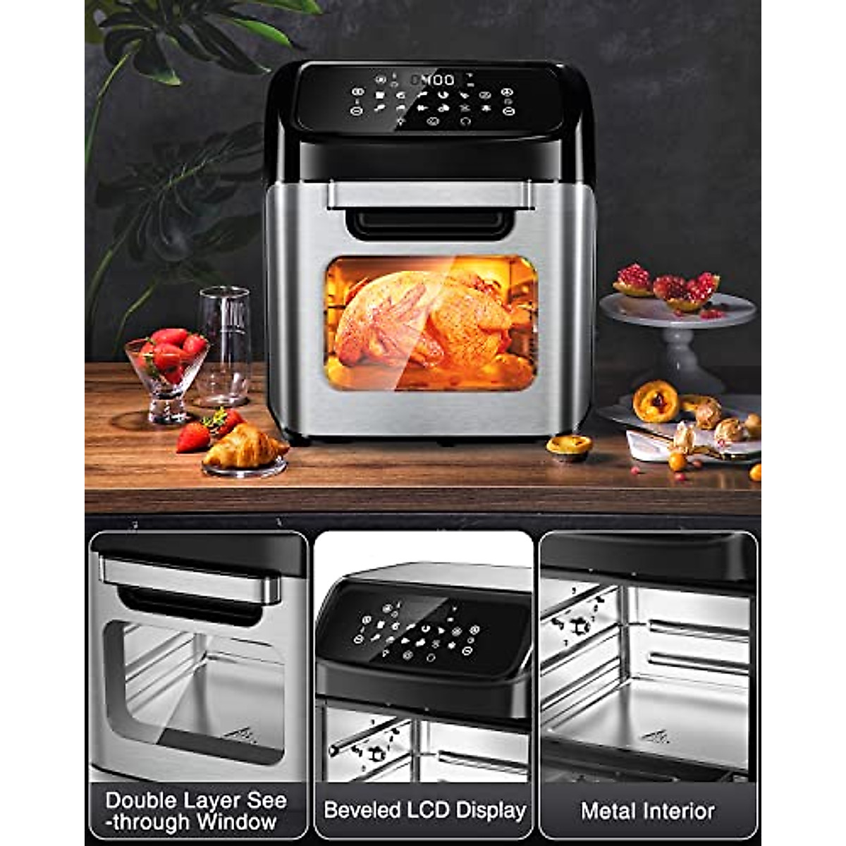 Air Fryer, 13 Quart Air fryer Oven with Rotisserie Function, 10 in 1 Electric Hot Oven with 8 Cooking Accessories and Recipe, 1700W Air Fryer Toaster Oven with 9 Presets, Preheat & Defrost Function