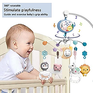 Remote Control Crib Toy,with Remote Starry Sky Projector and Crib Hanging Toy, Can Be Rotated 360°,Timed,Musical,Baby Cradle Mobile Toy, Suitable for Newborn Baby Gifts (Blue + Charging Models)