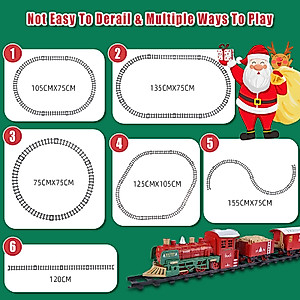 Christmas Train Set for Under/Around Christmas Tree,Electric Toy Train with Lights,Real Smoke,Sound,Include 4 Cars,10 Tracks,5 Dinosaurs, Battery Operated Holiday Train Xmas Gifts for Kids Boys Girls