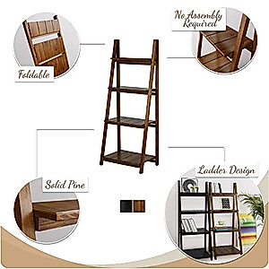 Casual Home Manhasset Slatted 4-Shelf Folding Bookcase-Warm Brown