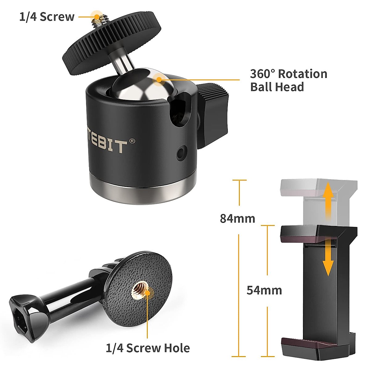 UTEBIT Magnetic Camera Mount Base Stand Kit 66mm, Magnet Tripod with 1/4 Screw Mini Ball Head, GoPro Adapter, Phone Holder for Insta360 Action Camera, Cellphone, Vlogging Max Load 44lb