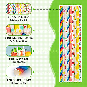HAKACC 180PCS Paper Straws for Drinking, 9 Different Patterns Party Straws Disposable Drinking Straws for Birthday Wedding Holiday DIY Decorations