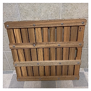Heavy Duty Teak Wood Shower Mats Non Slip Waterproof, Raised Slated Platform Pads with Foot Pad, Inside Outside Bath Tubs Floor Mat, Portable Doormat (Size : 30x30cm(11.8x11.8in))
