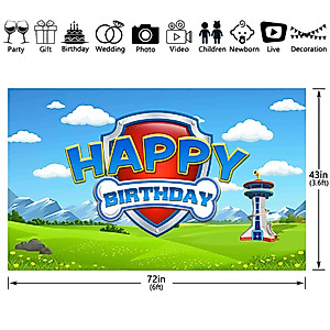 Yriujul 72x43inch Dog Paw Birthday Backdrop for Boy Girls Puppy Blue Sky Grass Photography Background Banner Baby Shower Party Decorations Photo Booth Props